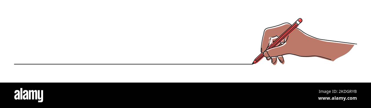 Hand holding a pencil and drawing a line. Hand drawn with thin line ...