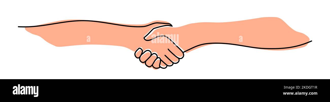 Handshake, agreement, introduction banner hand drawn with single line ...
