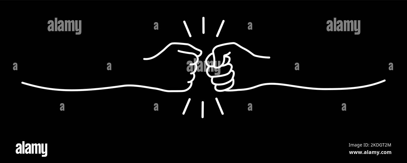 Fist bumping banner hand drawn with single line. Team work, cooperation ...
