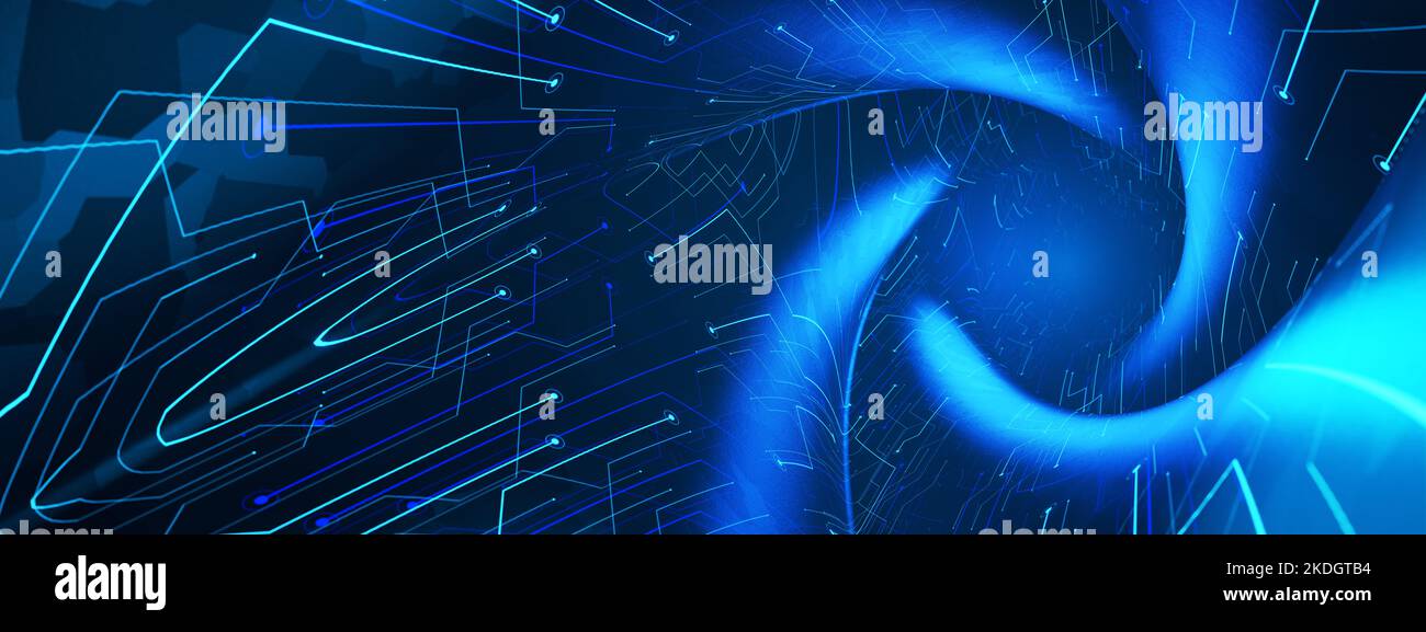 Abstract Futuristic Technology concept. Fluorescent ultraviolet glowing ...