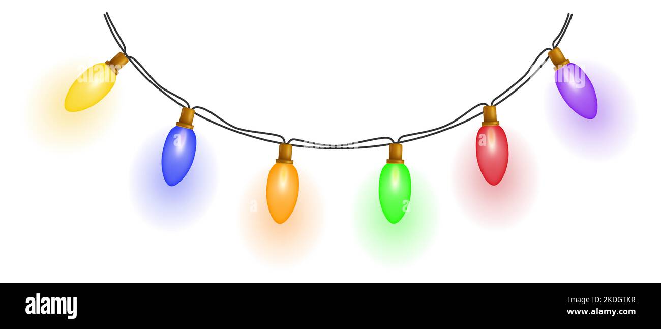 Festive garland. Bright glowing garland of multicolored light bulbs on ...