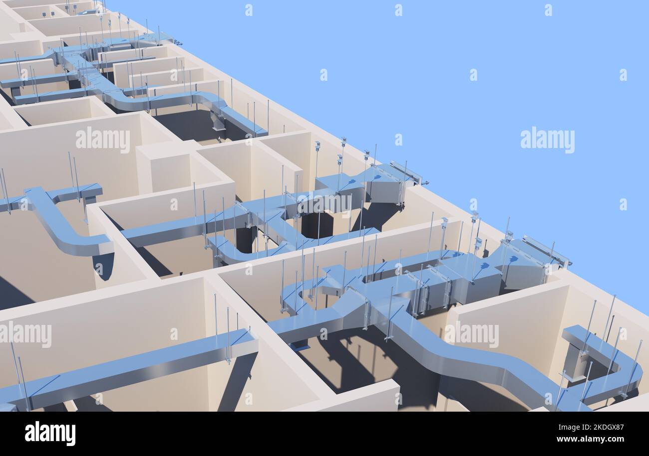 background network ventilation system in the premises above view. 3d ...