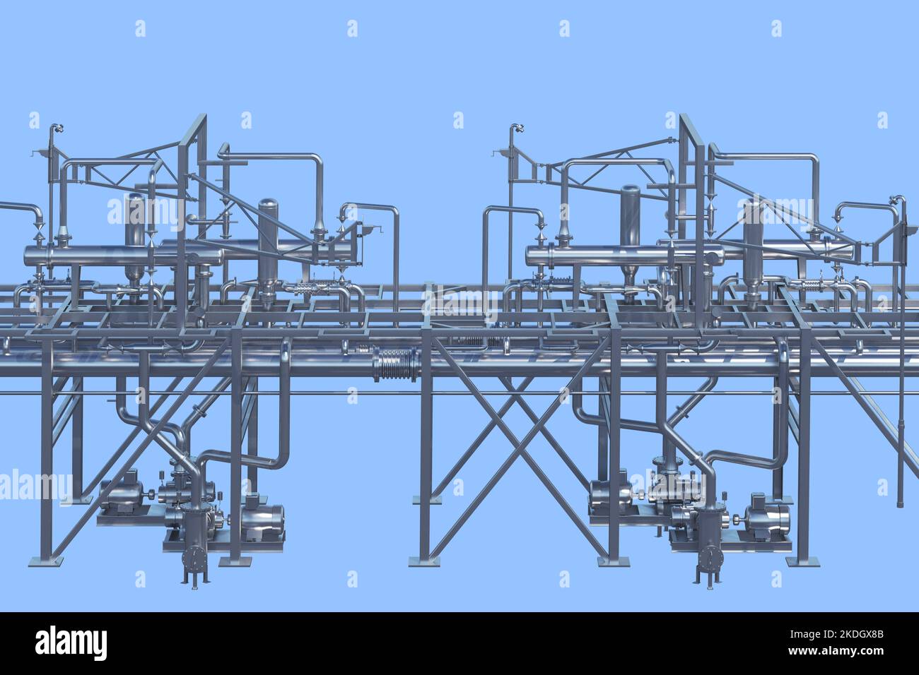industrial background with horizontal metal structures from pipes ...