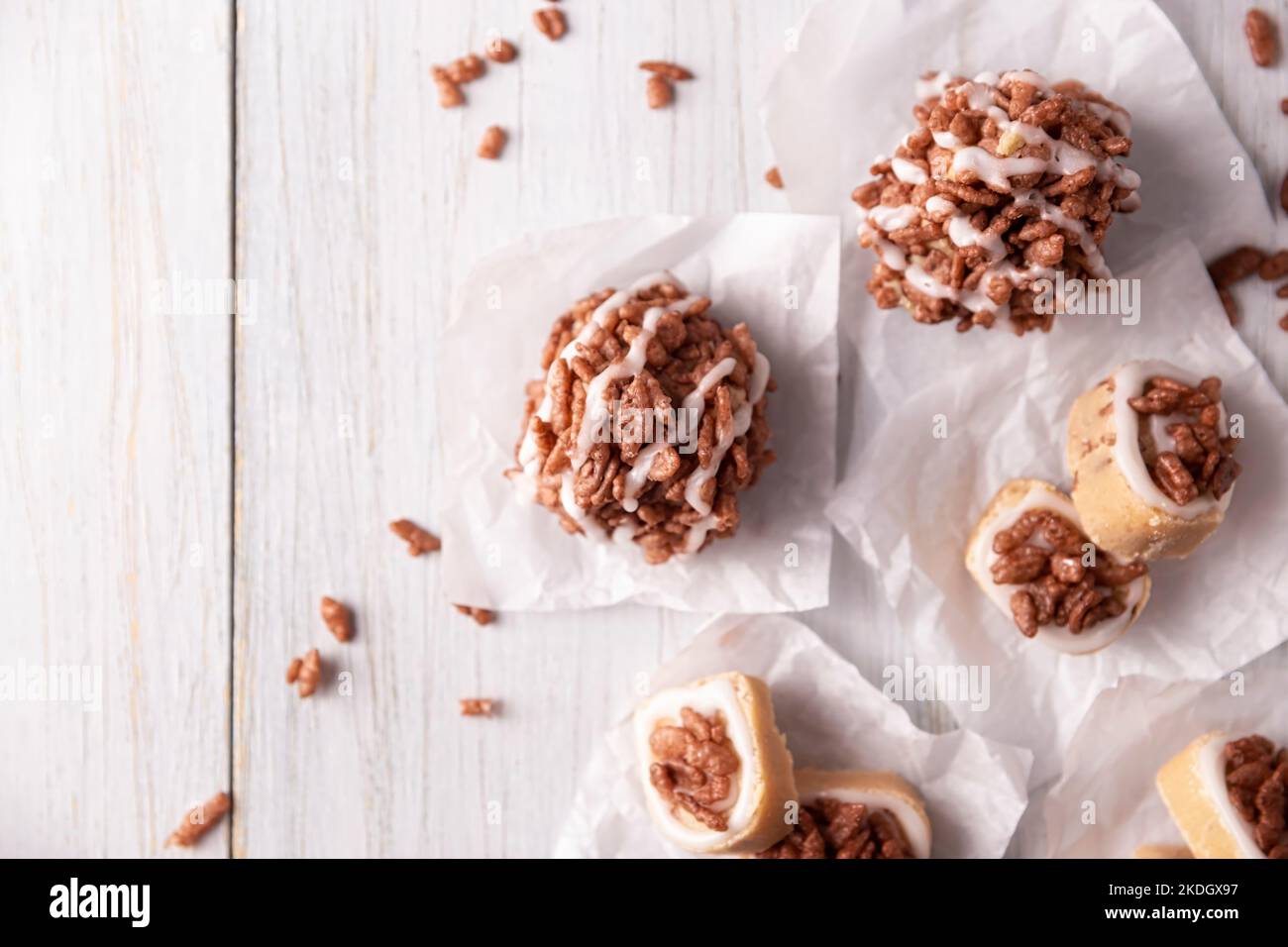 Homemade Caramel Marshmallows covered in chocolate flavor puffed rice ...