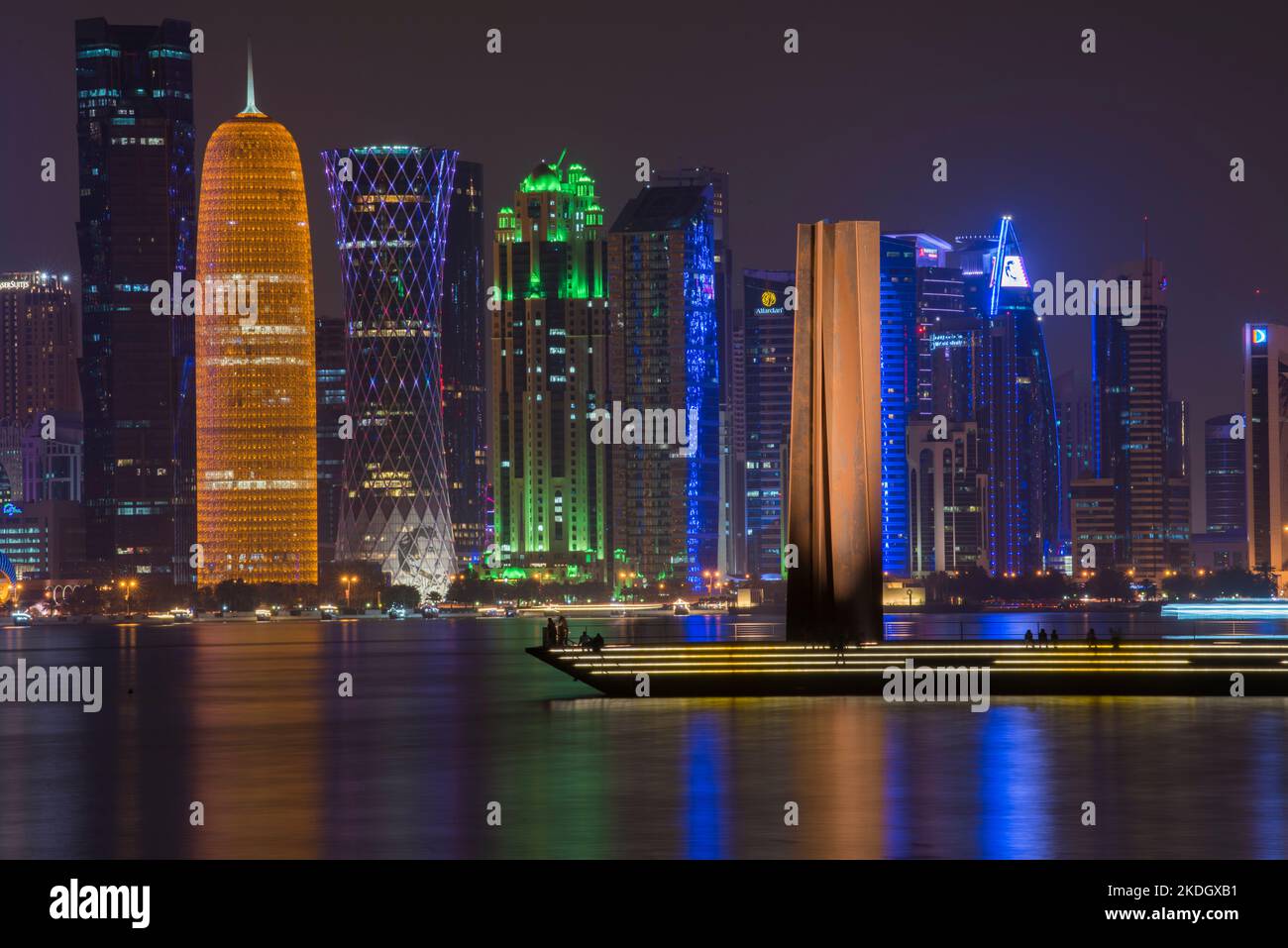 Doha, Qatar- December 23,2019 : Night view of Skyline, Doha's Financial ...