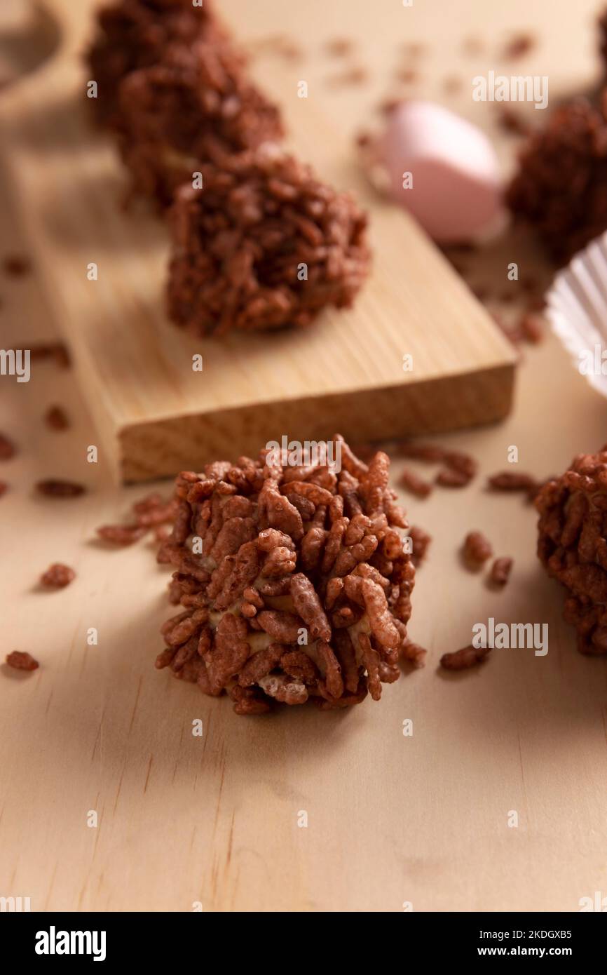 Homemade Caramel Marshmallows covered in chocolate flavor puffed rice ...