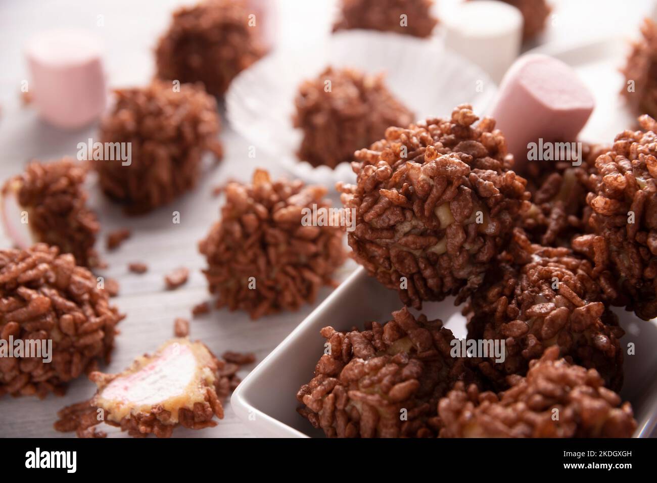 Homemade Caramel Marshmallows covered in chocolate flavor puffed rice ...