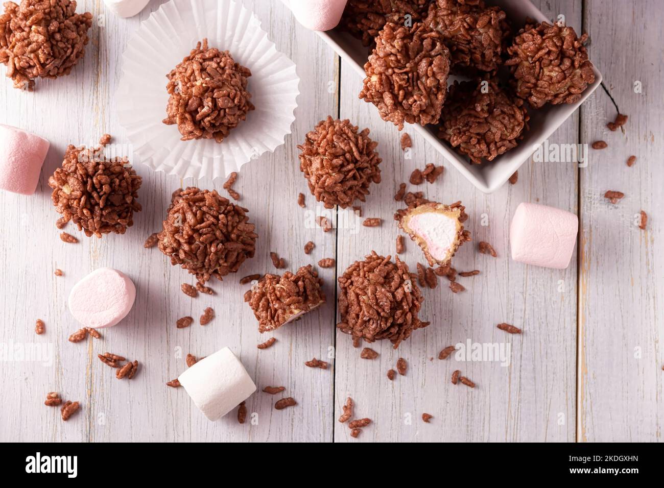 Homemade Caramel Marshmallows covered in chocolate flavor puffed rice ...