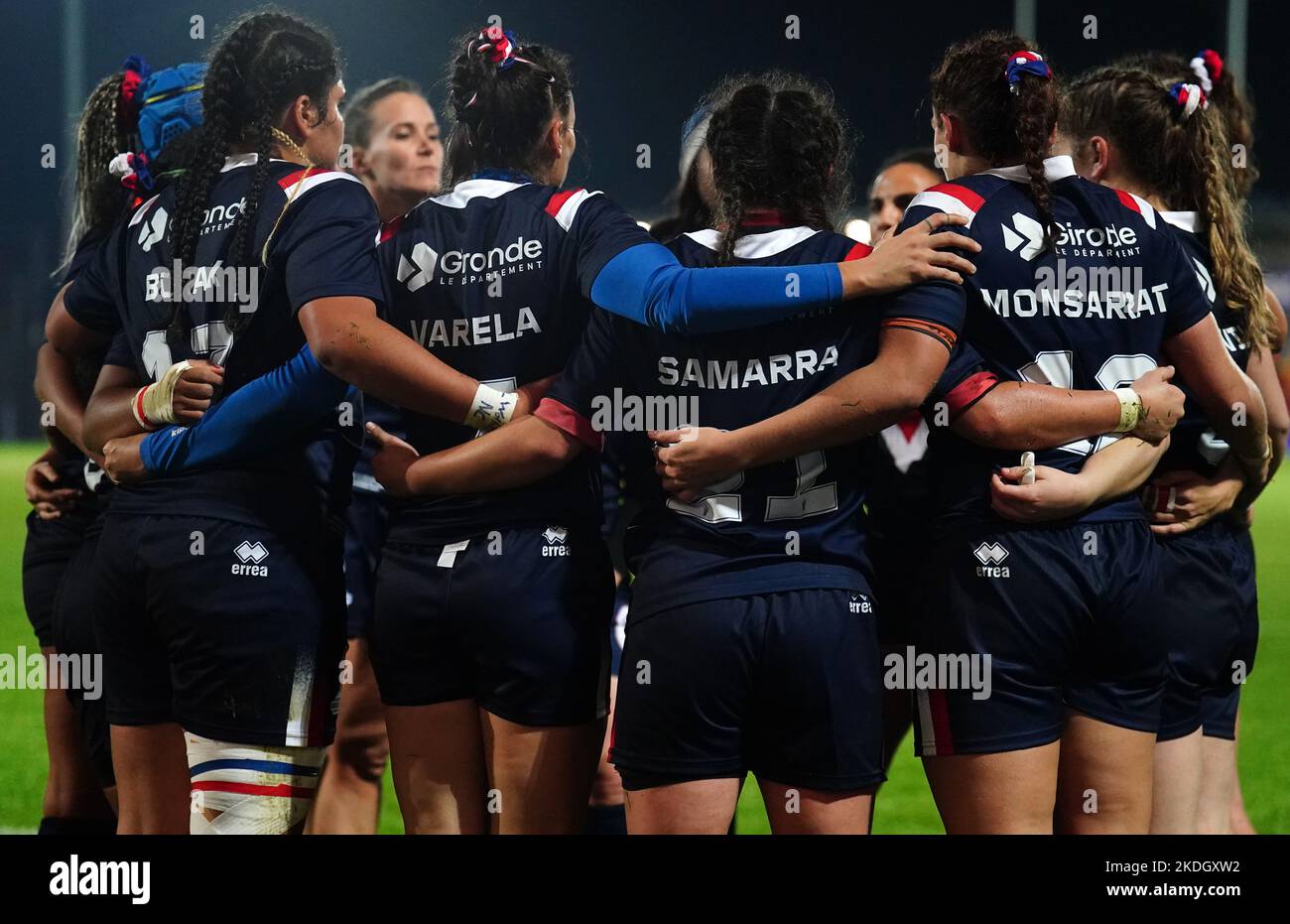 France players huddle during the Women's Rugby League World Cup Group B ...