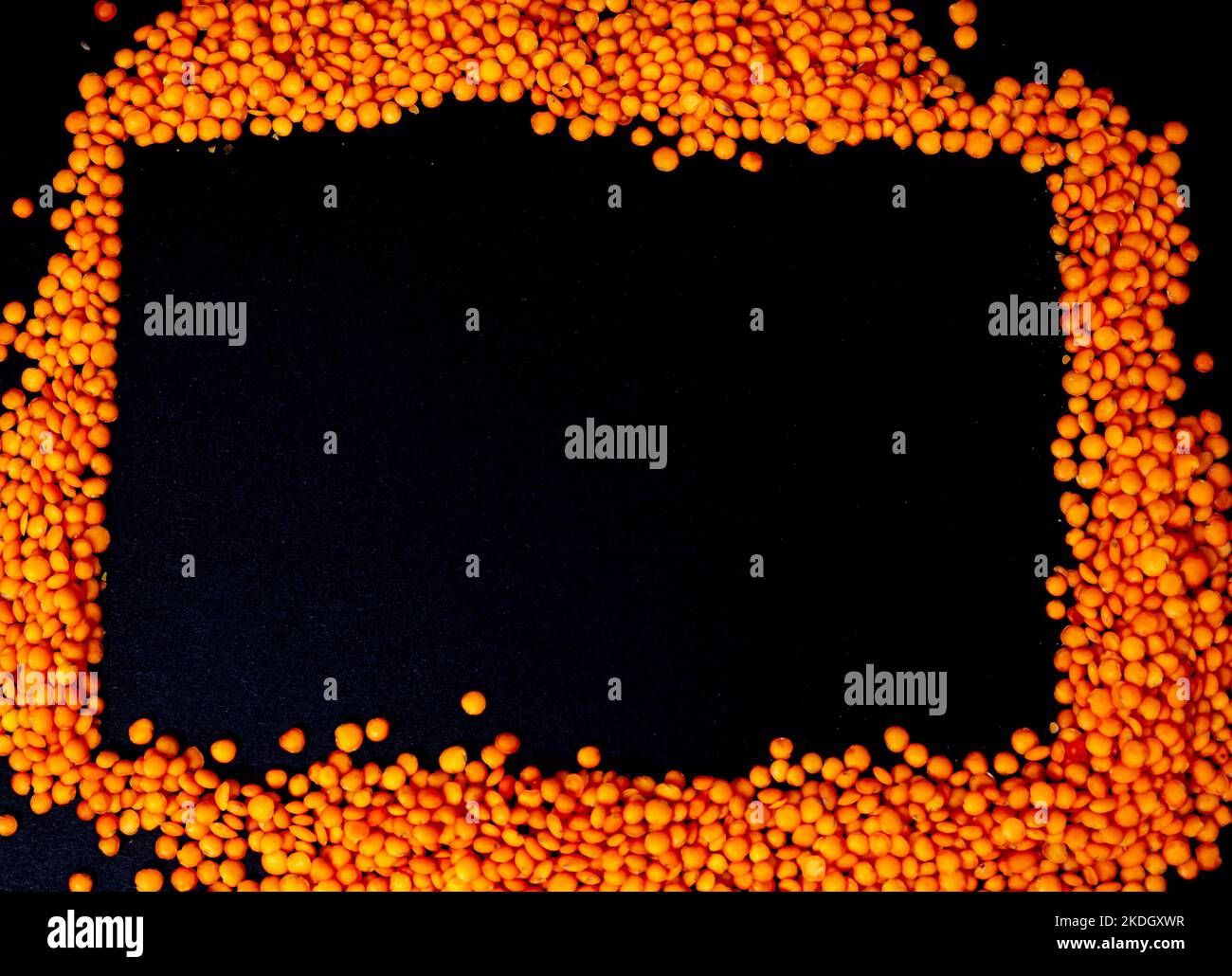 Close up of Raw Masur dal or masoor lentils or pink lentils in a black ...