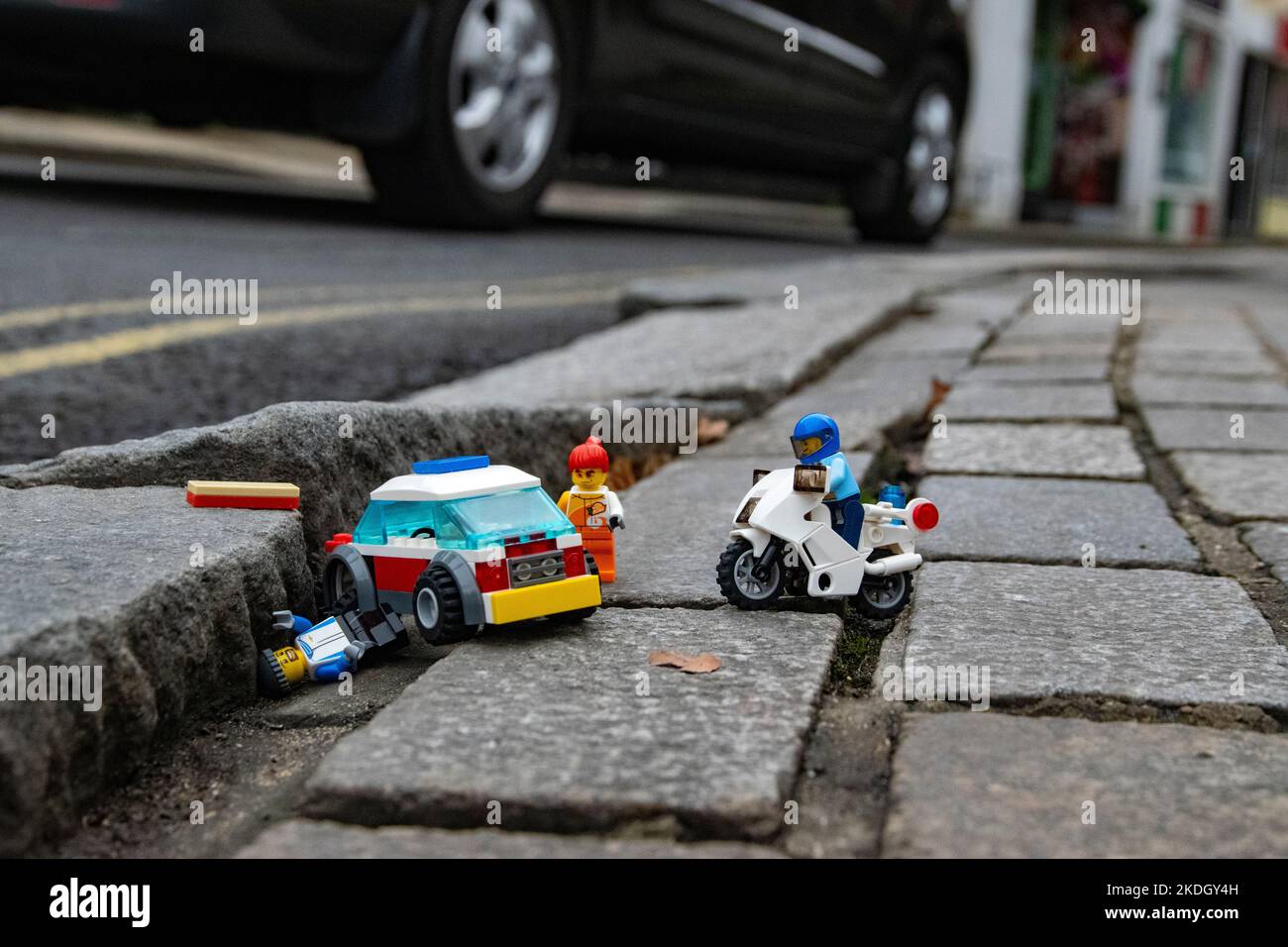 Lego models, Crashes, small Lego in a big world Stock Photo - Alamy