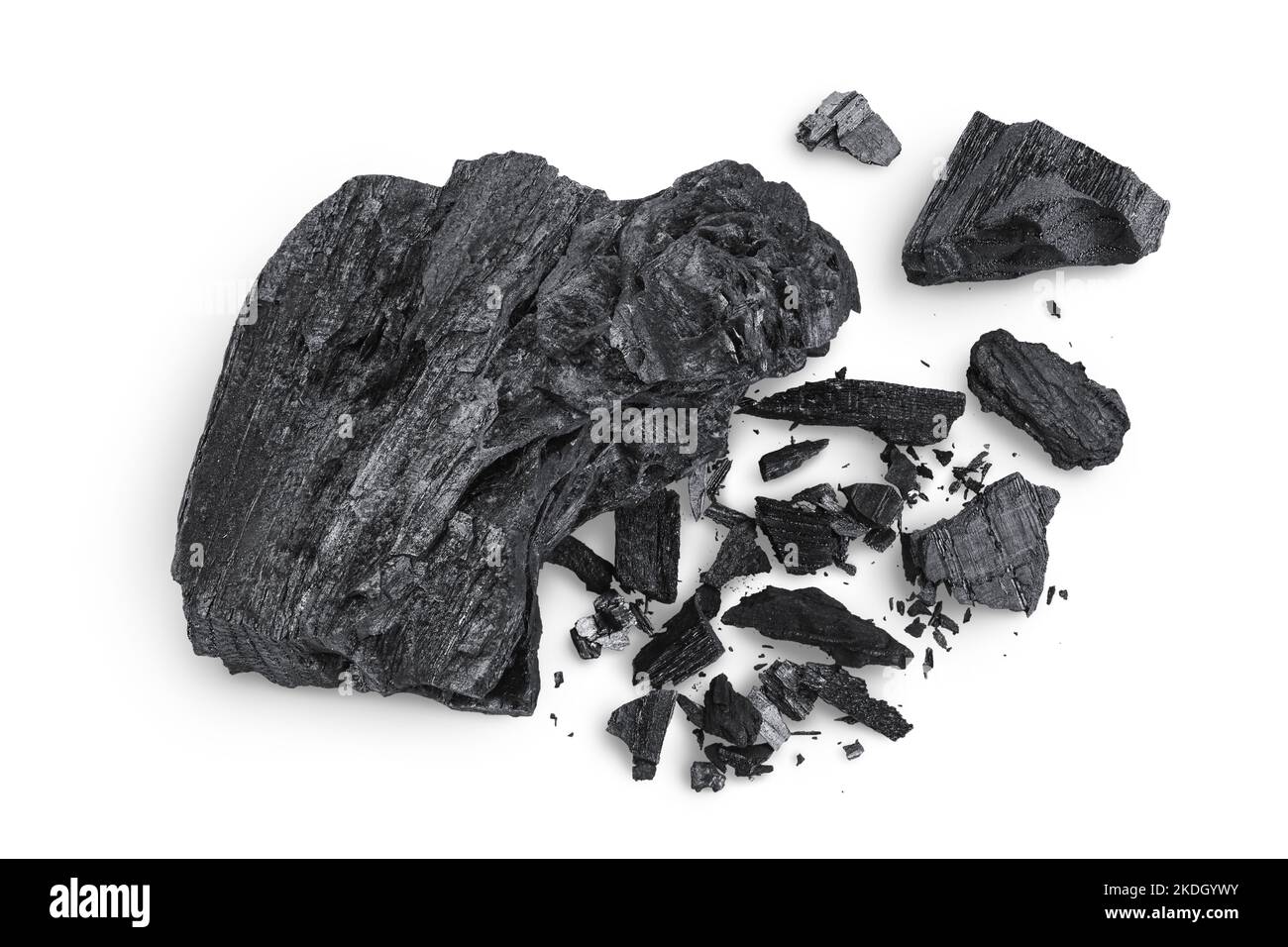 Natural wooden charcoal isolated on white background with full depth of ...
