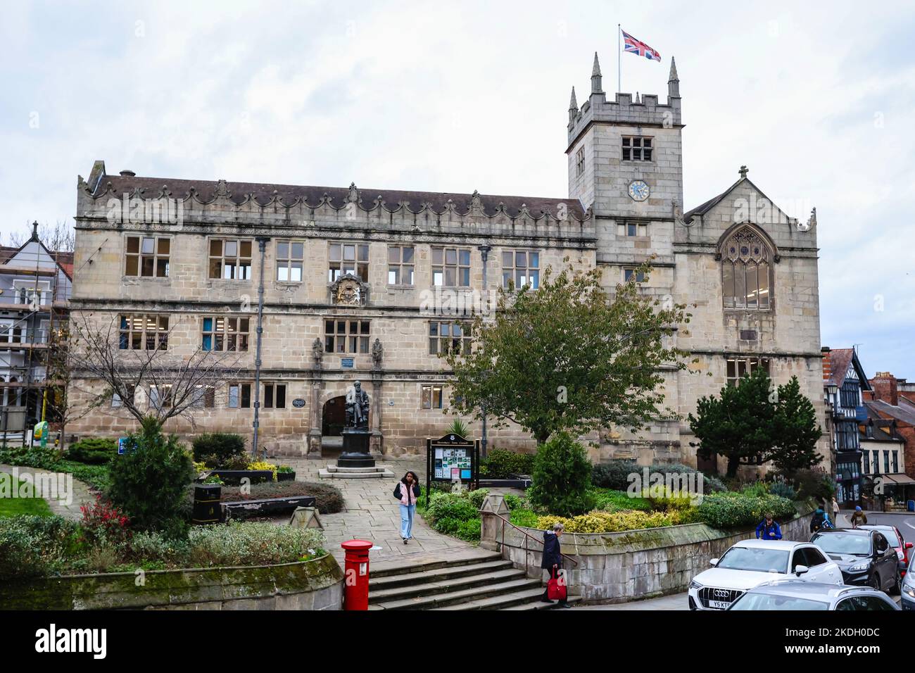 Charles Darwin,statue, stands in front of his old school, now ...