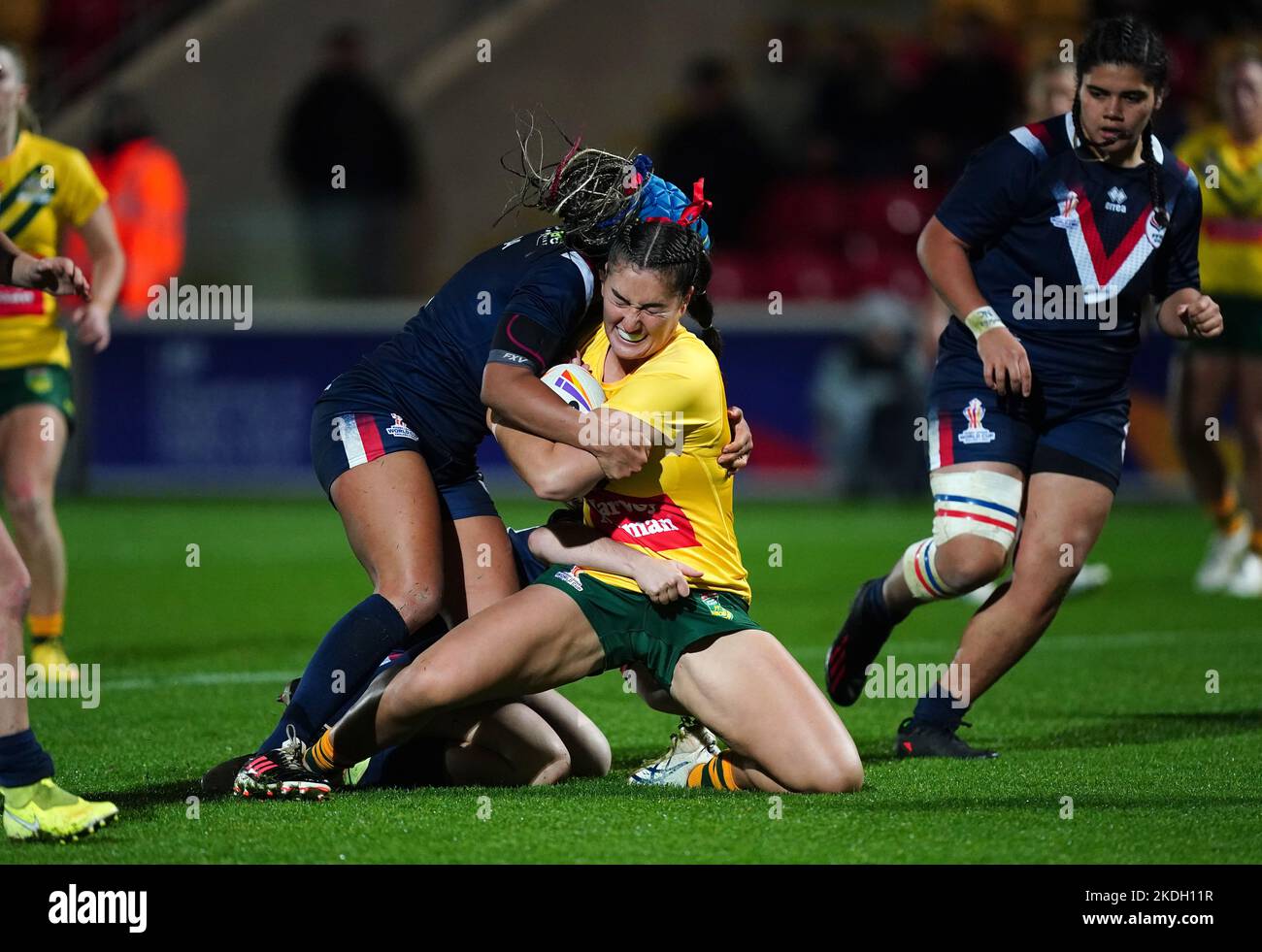 Australia's Olivia Kernick tackled by France's Elisa Akpa during the ...