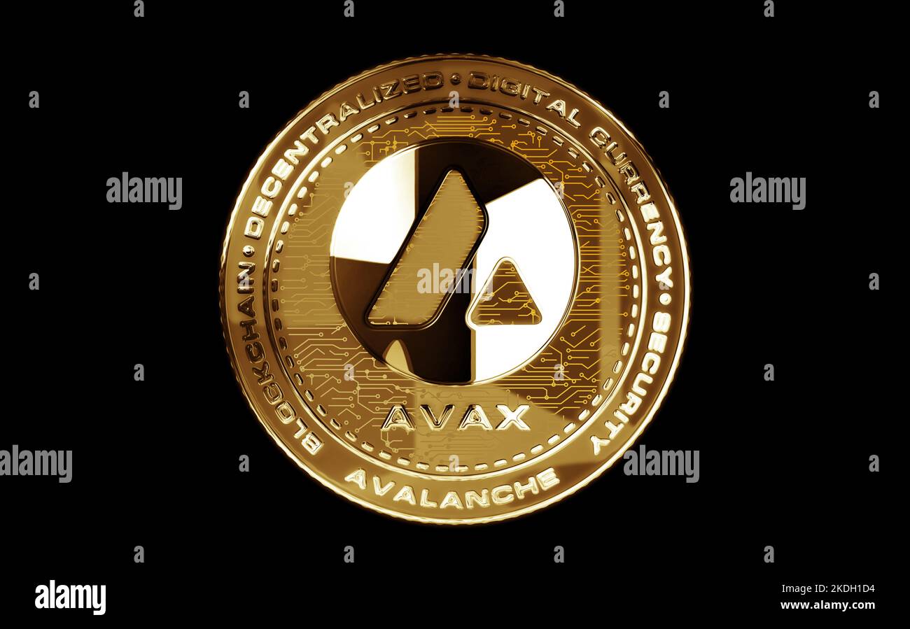 Avalanche Avax cryptocurrency isolated gold coin on green screen ...
