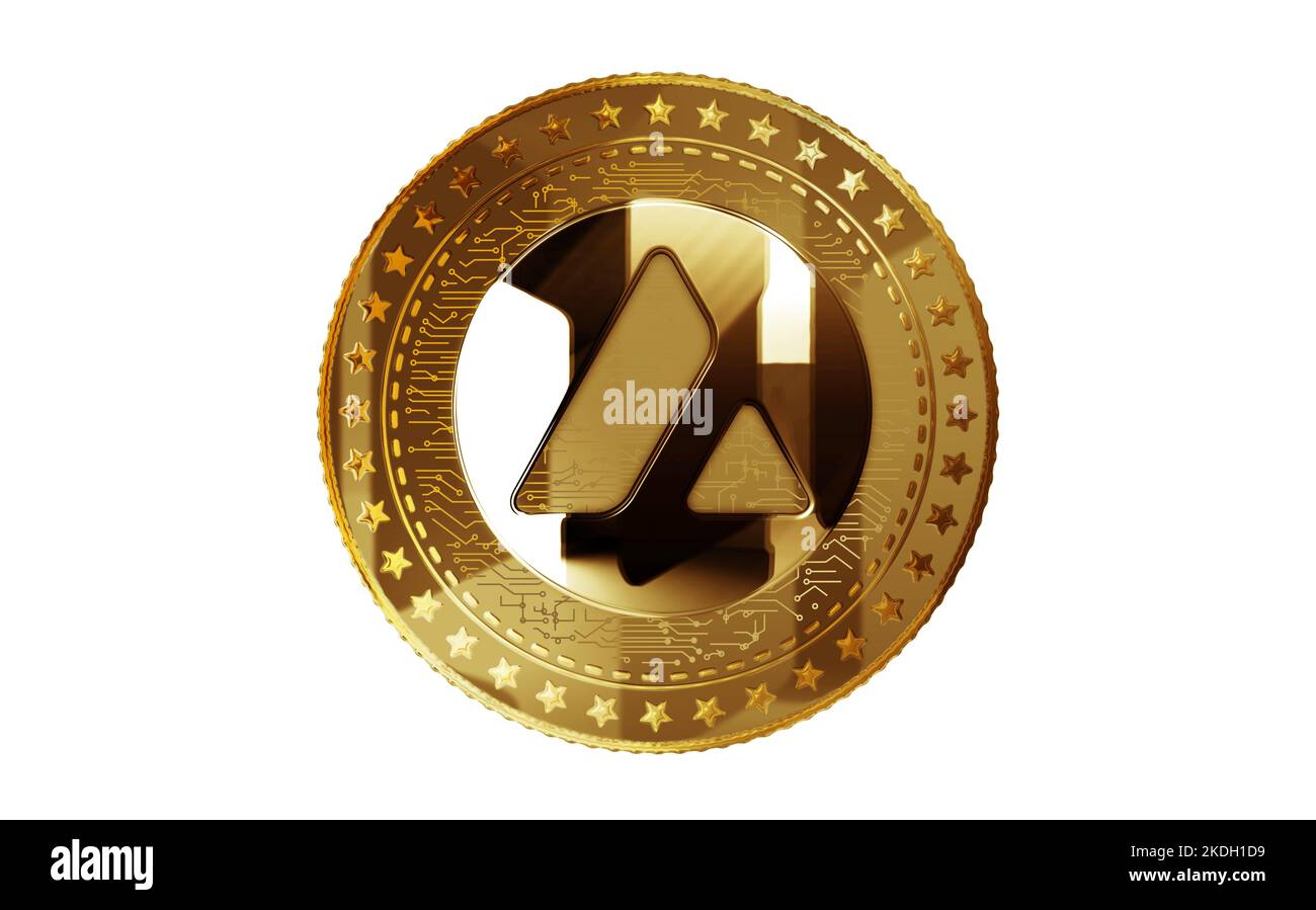 Avalanche Avax cryptocurrency isolated gold coin on green screen ...