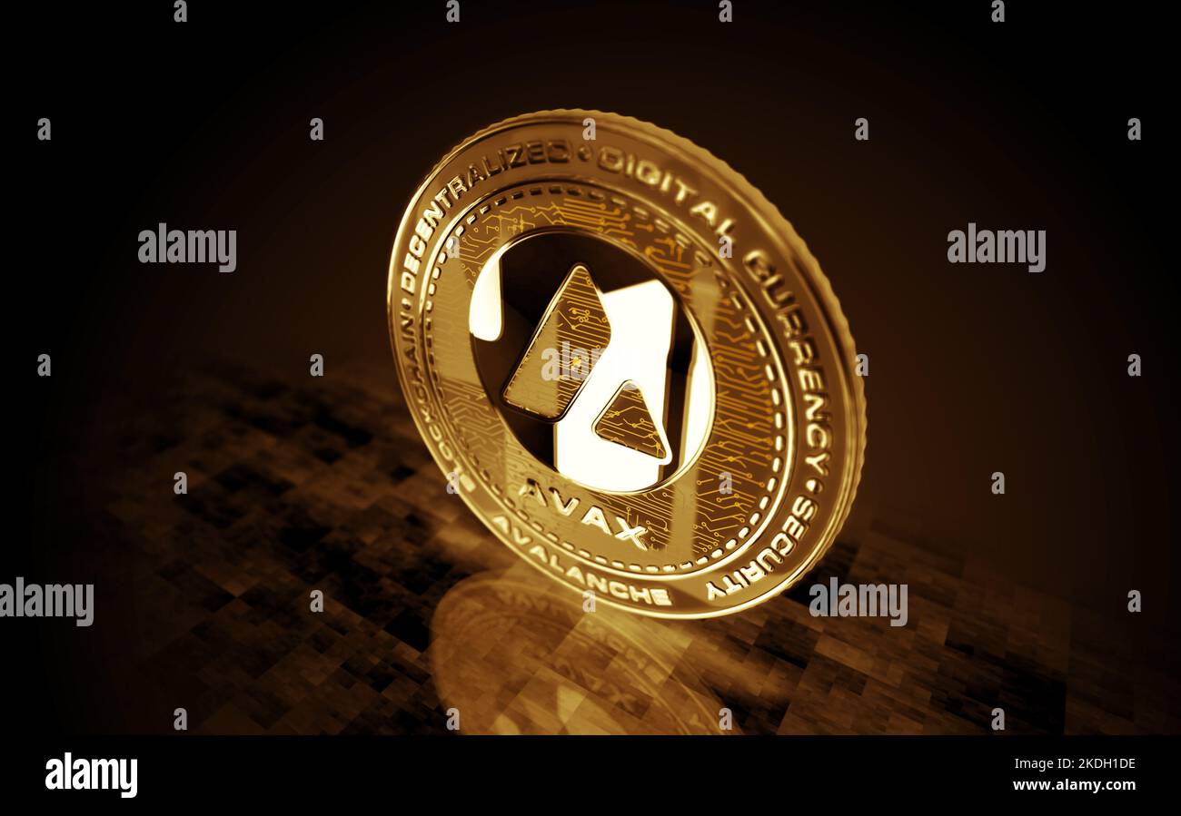Avalanche Avax cryptocurrency gold coin on green screen background ...