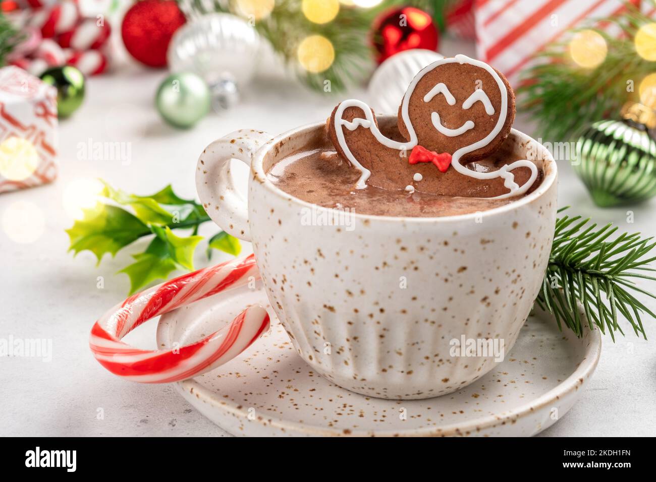 Gingerbread cookie man in a cup of hot chocolate Stock Photo - Alamy