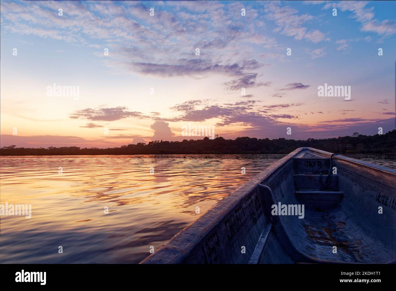 Amazonian landscape, Cuyabeno in Ecuador, sunset or sunrise in the ...