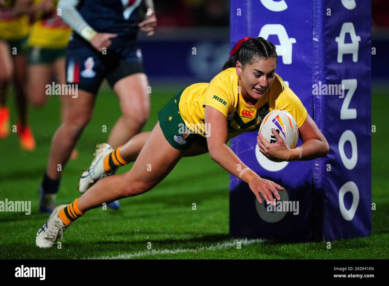 Australia's Olivia Kernick scores a try during the Women's Rugby League ...