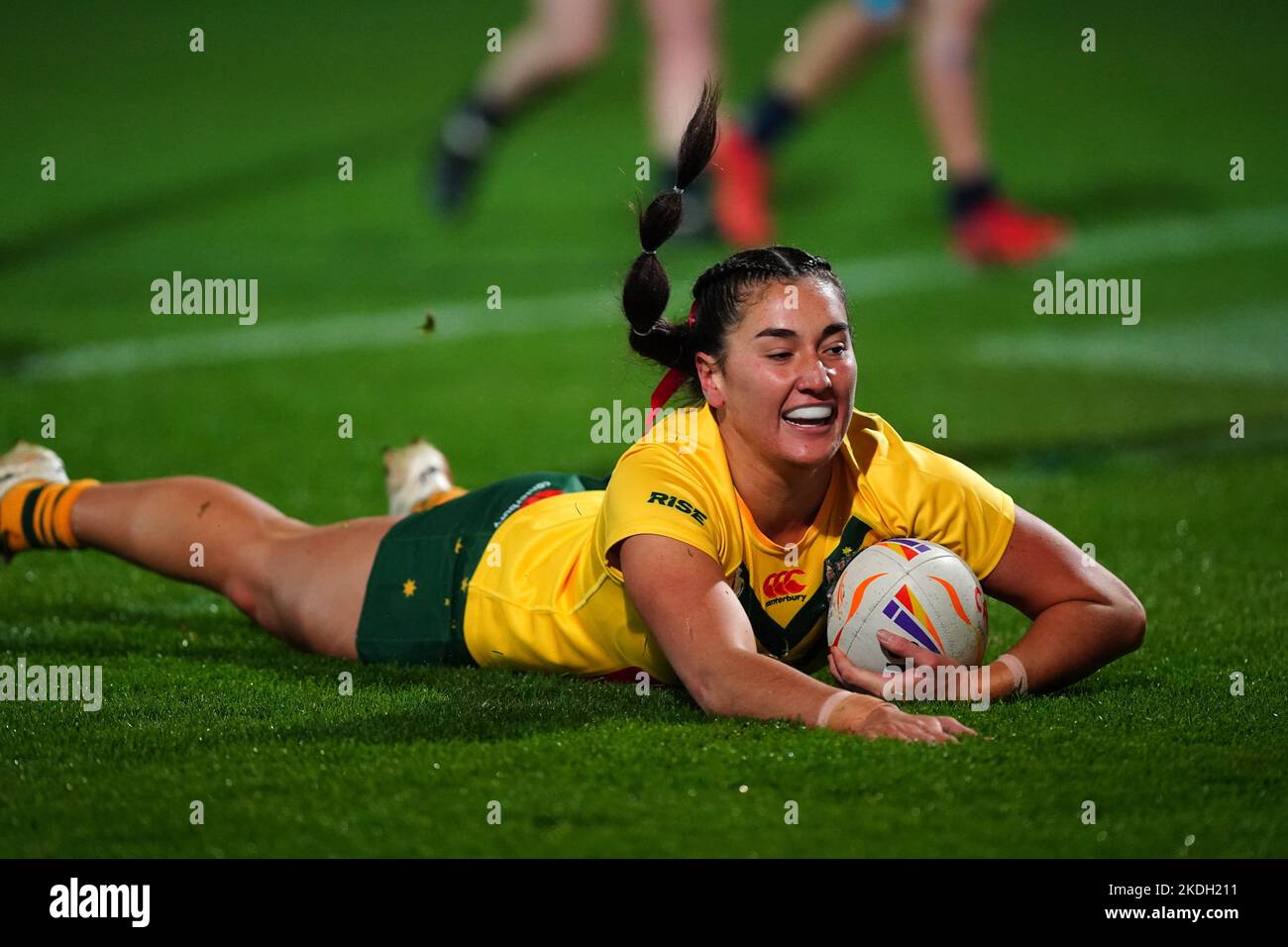 Australia's Olivia Kernick scores a try during the Women's Rugby League ...