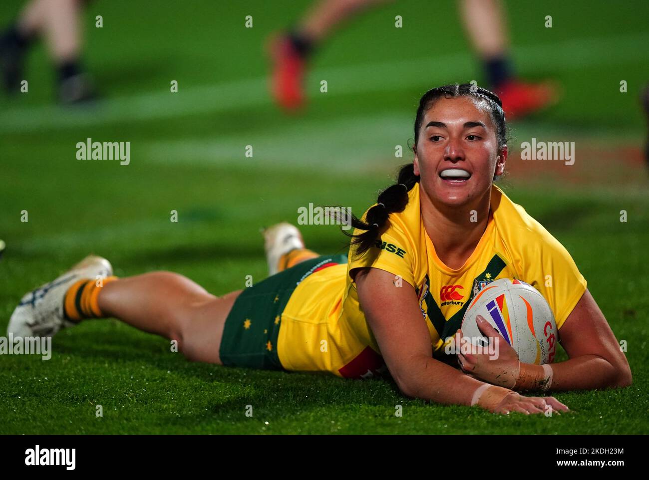 Australia's Olivia Kernick scores a try during the Women's Rugby League ...