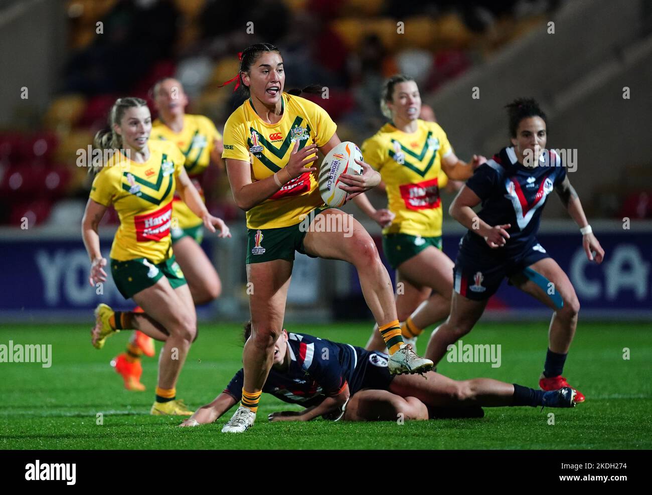 Australia's Olivia Kernick on the way to scoring a try during the Women ...