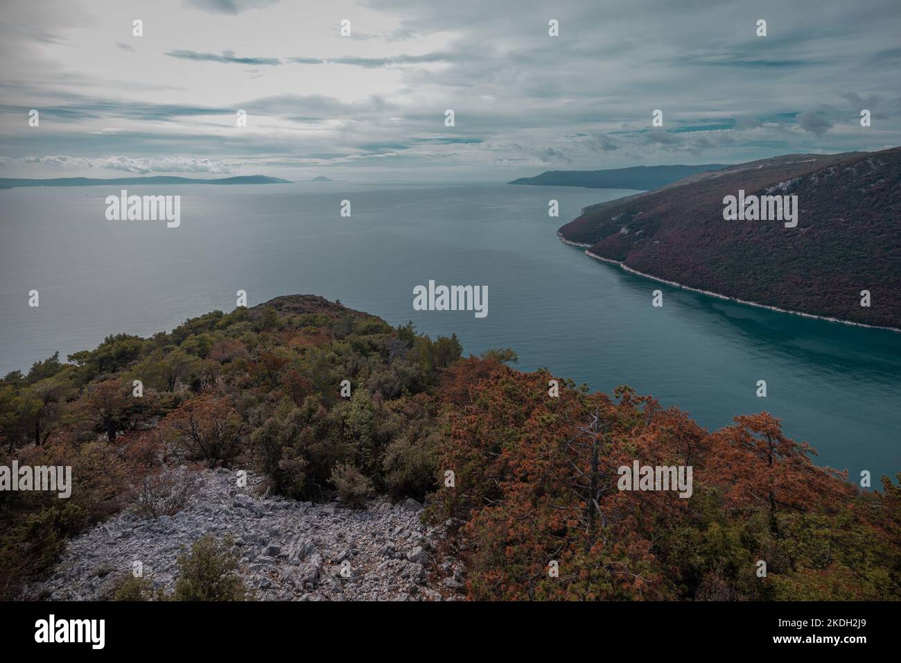 View of southern coast of Istrian peninsula close to Plomin viewed from ...