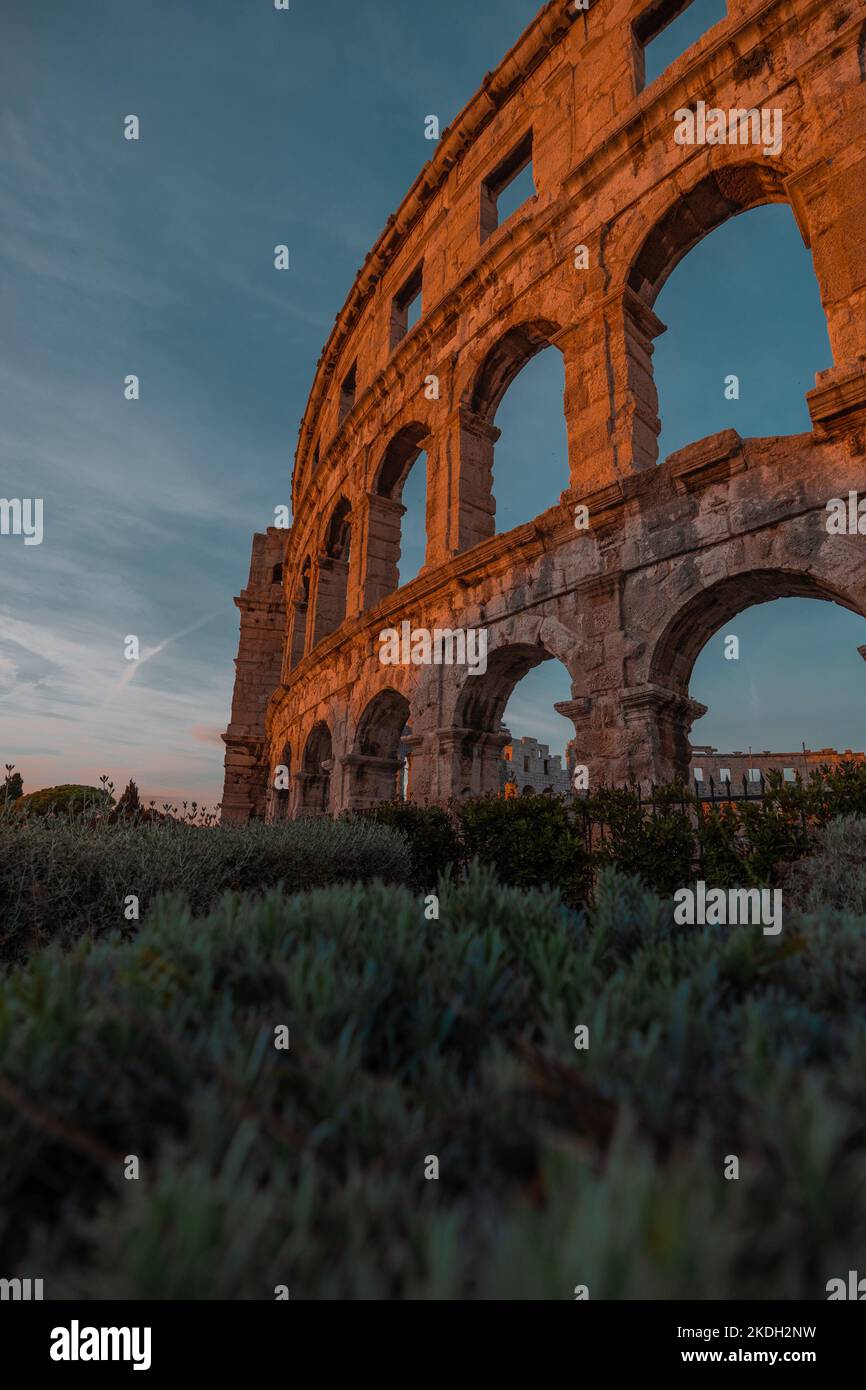 Beautiful roman colloseum or amphiteatre in Pula on a sunny summer ...
