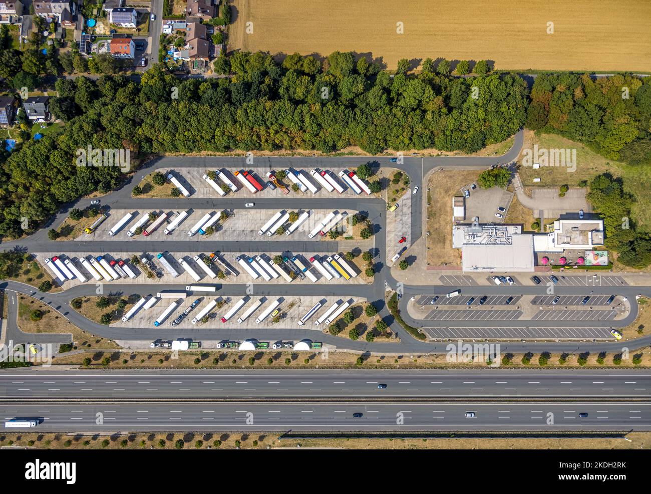 Aerial view, Rhynern freeway service station on the A2 freeway, parking ...