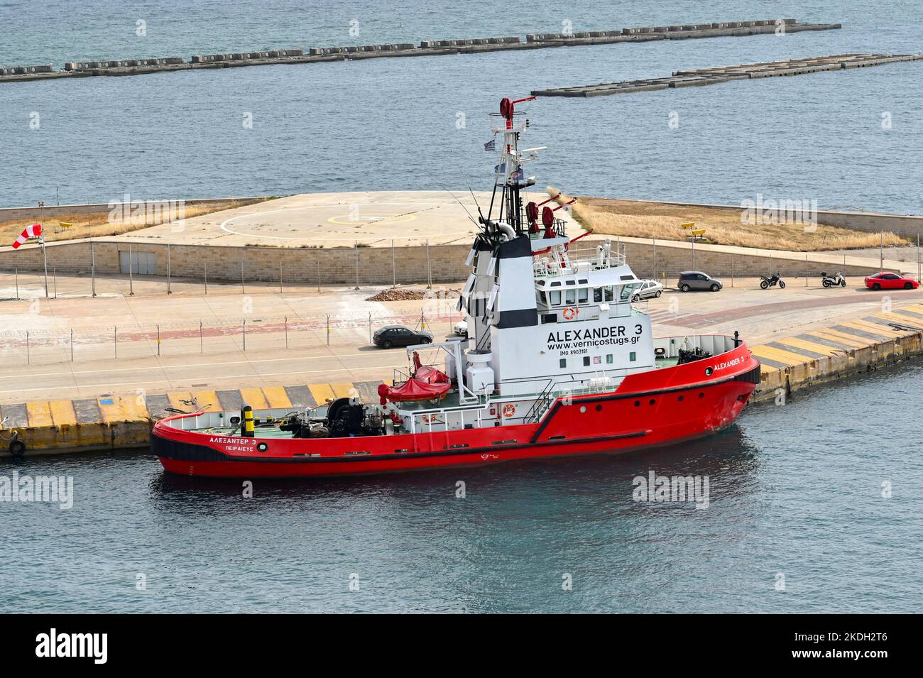 Piraeus, Athens, Greece - June 2022: Tug boat with firefighting water ...