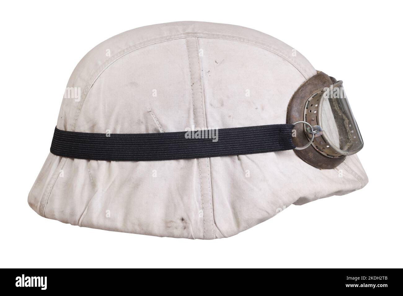 German nazi army helmet with protective goggles and white camouflage ...