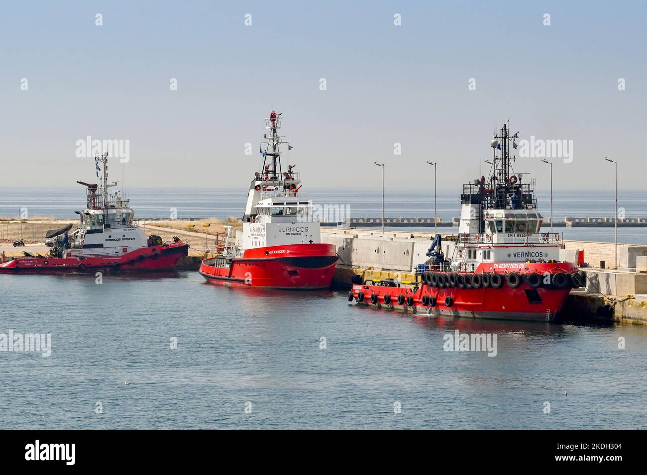 Piraeus, Athens, Greece - June 2022: Tug boats with firefighting water ...
