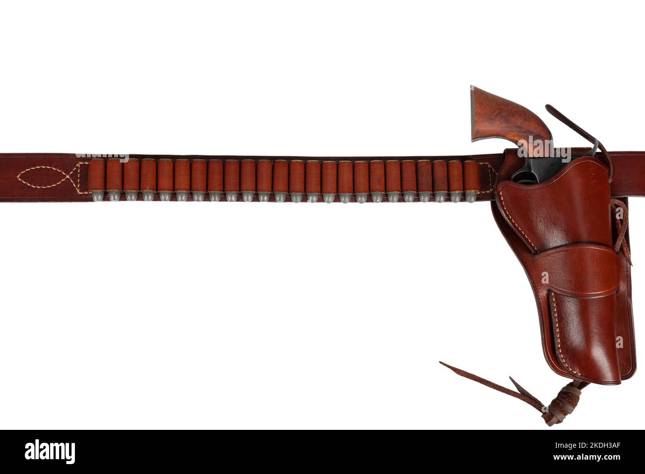 Old west weapon. Leather gun belt with ammnunitions and revolver in ...