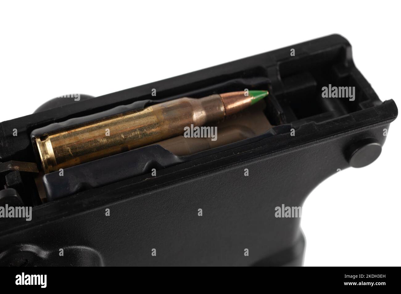 disassembled assault rifle cartridge in the receiver isolated on white ...