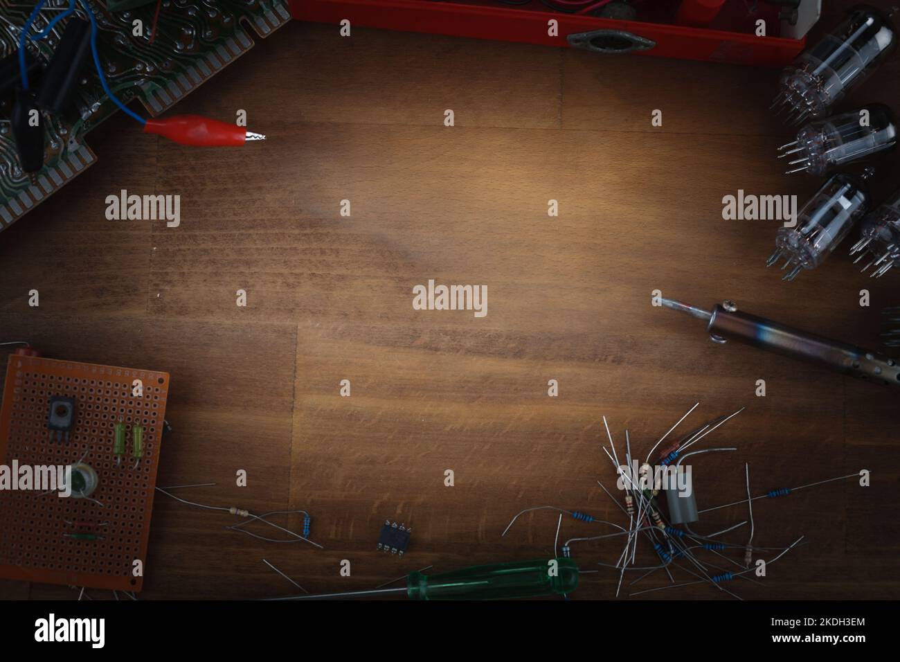 DIY. Do it yourself. Workplace with soldering iron, tools and ...