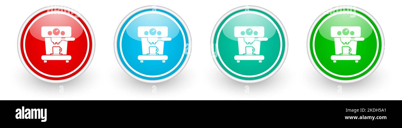 Coffee machine vector icons, colorful glossy buttons on white Stock ...