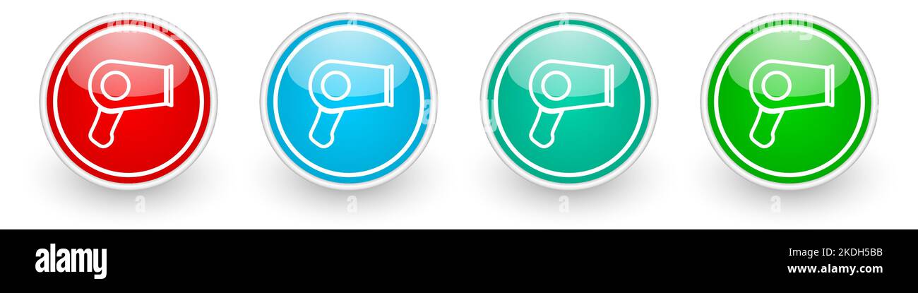 Hair dryer, beauty salon vector icons, colorful glossy buttons on white ...