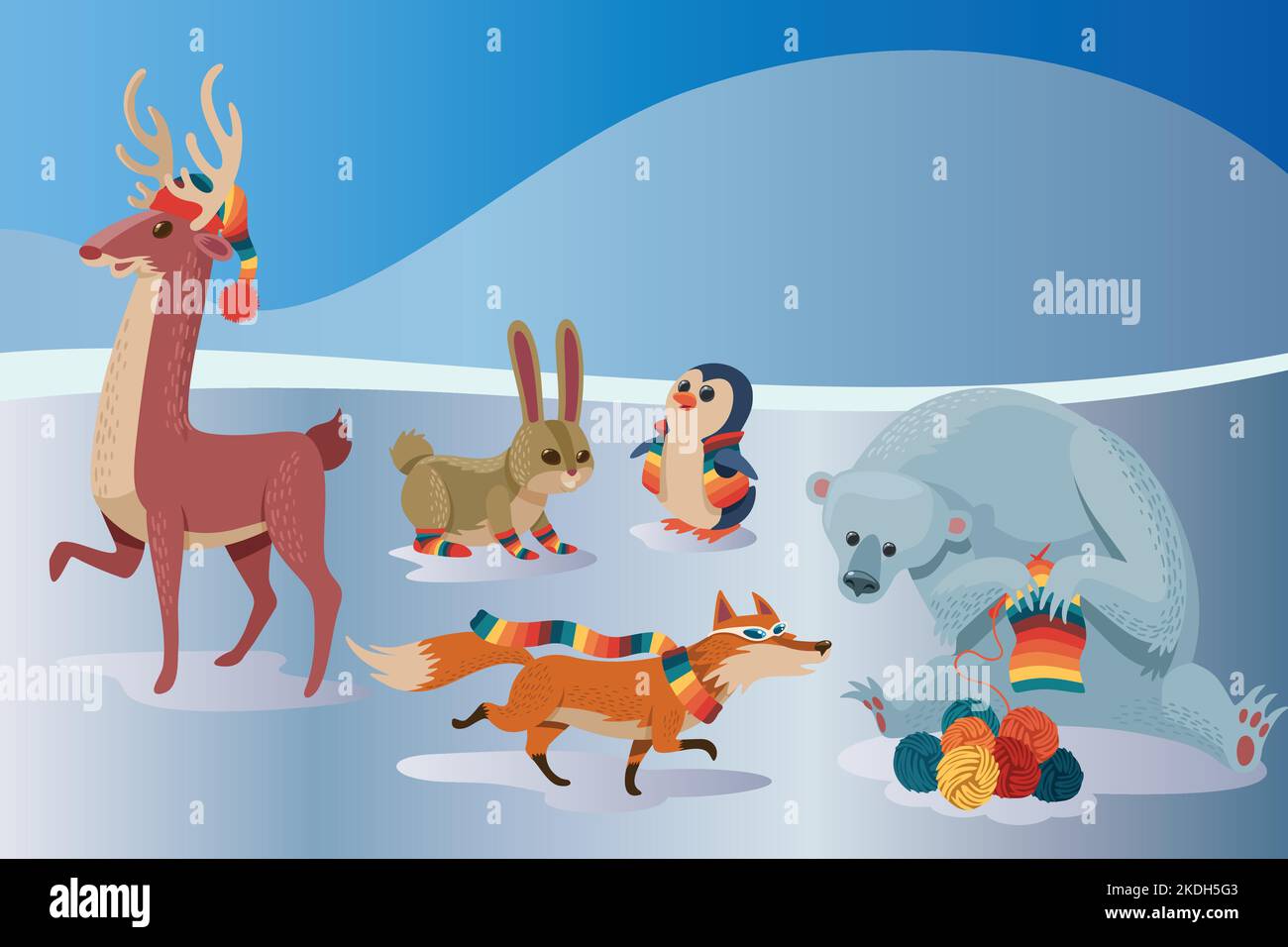 hand drawn flat winter animals collection vector design illustration ...