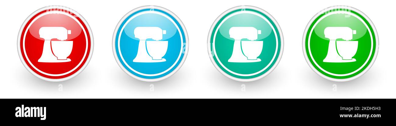 Planetary mixer, kitchen equipment vector icons, colorful glossy ...