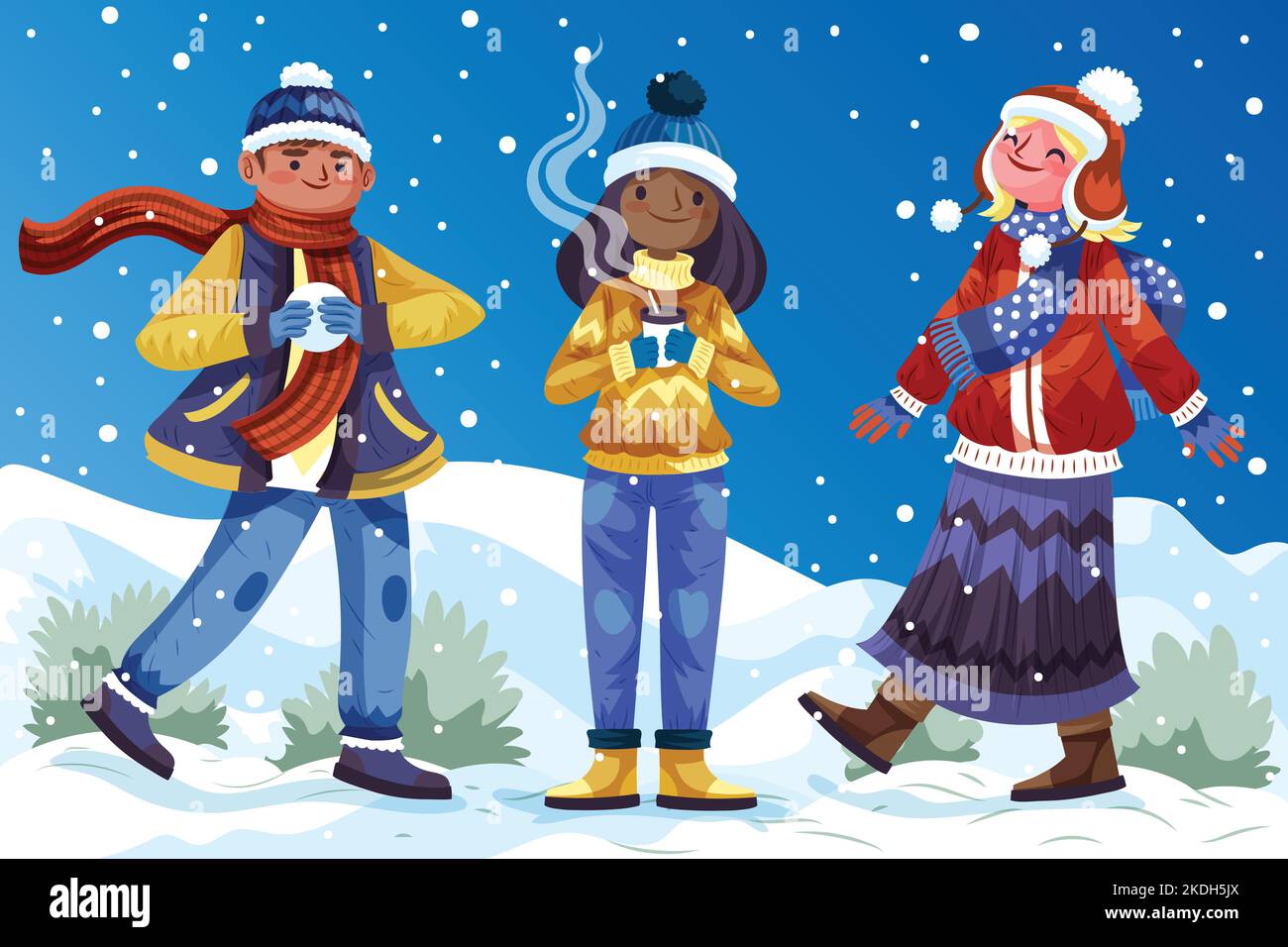 hand drawn flat winter people collection vector design illustration ...