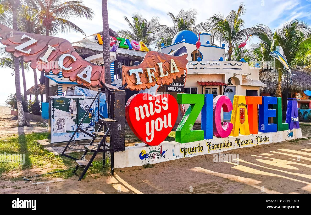 Colorful Zicatela Puerto Escondido lettering sign symbol on beach in ...