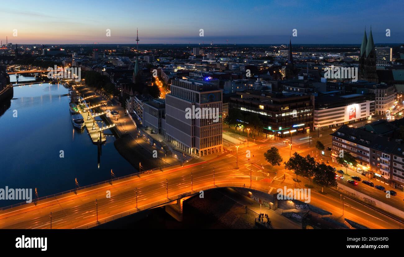 Bremen, Germany. Aerial View on Historical Center of Bremen at Night ...