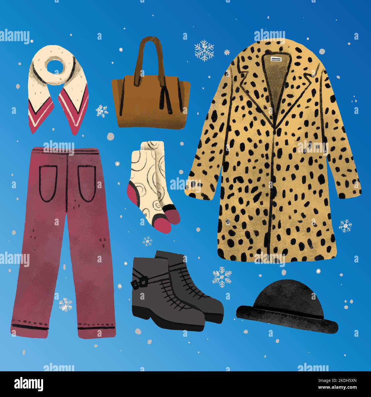 hand drawn winter clothes essentials collection vector design ...