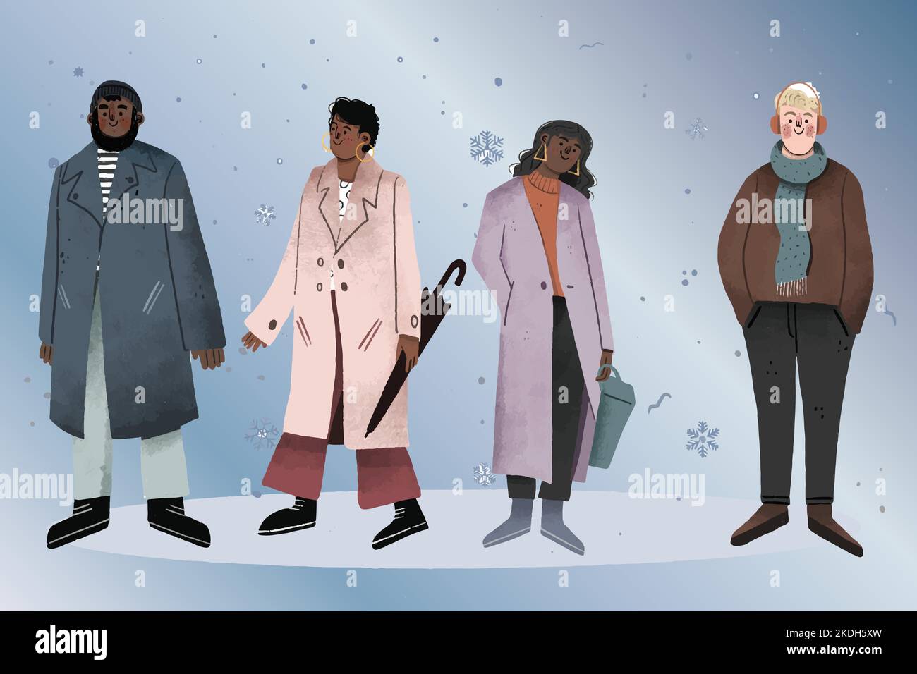 hand drawn flat winter people collection vector design illustration ...
