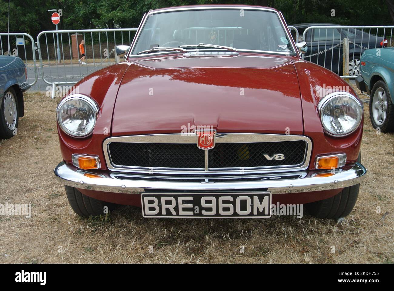 A 1974 MG BGT V8 sports car parked on display at the English Riviera ...
