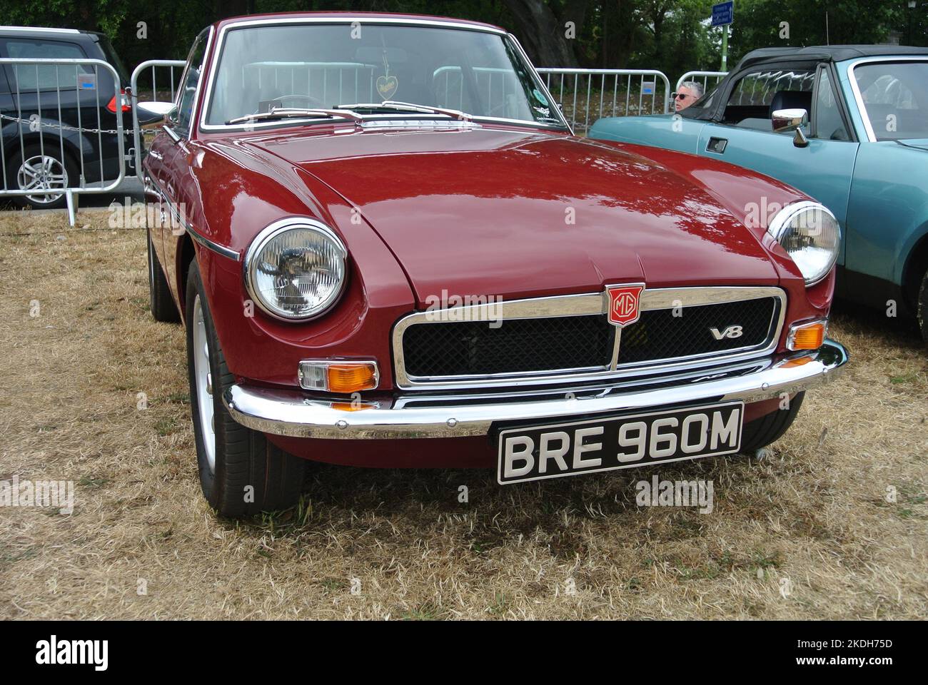 A 1974 MG BGT V8 sports car parked on display at the English Riviera ...