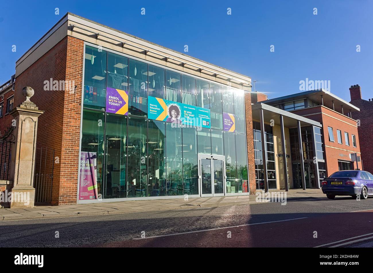 Nacro Boston learning Centre on South street with sun reflection on the ...