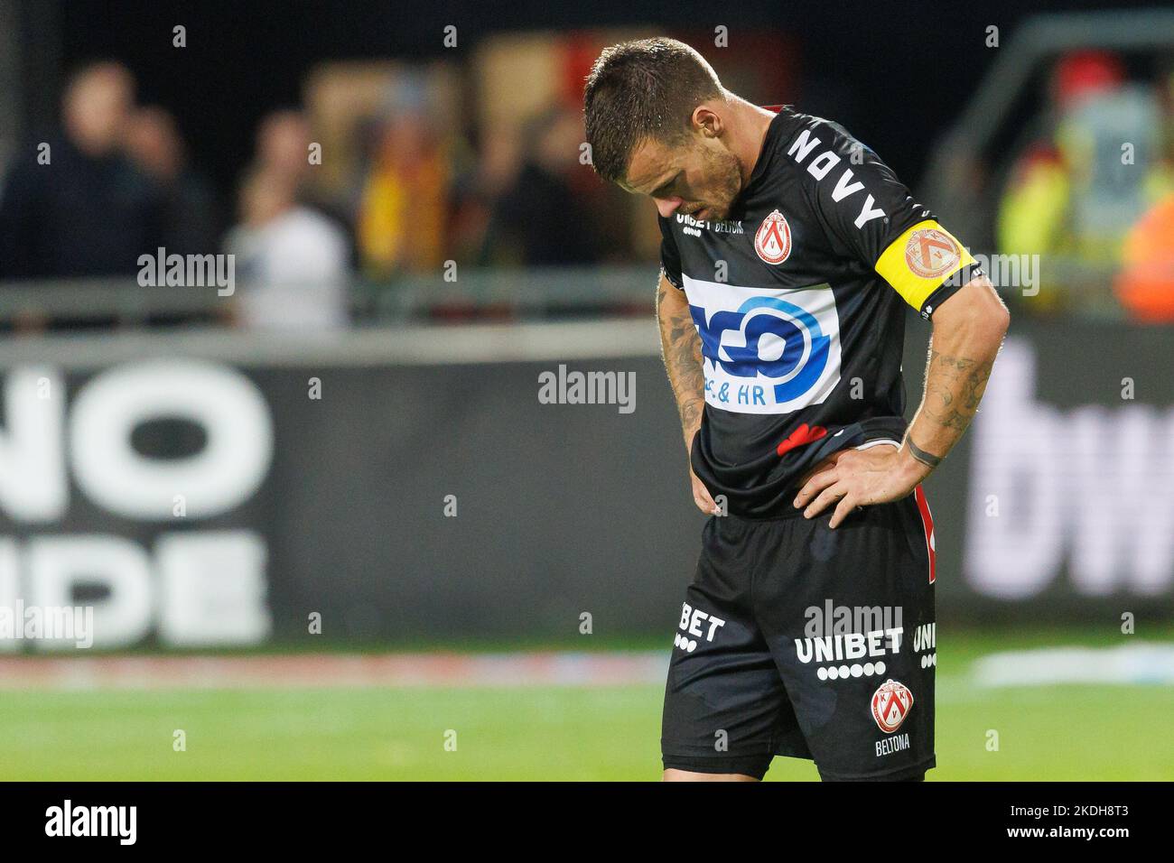 Kortrijk's Kristof D'Haene looks dejected after losing a soccer match between KV Oostende and KV ...