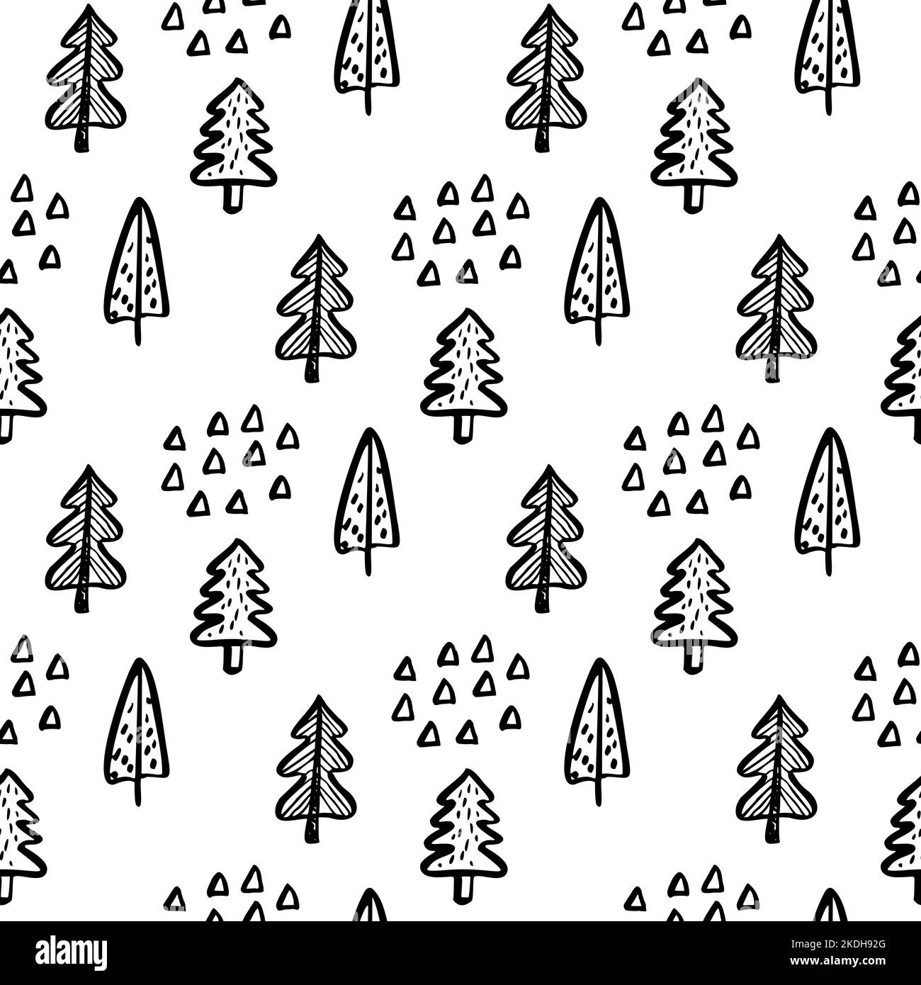 Christmas Tree Doodle Seamless Pattern. Winter Stylized Simple Fir ...